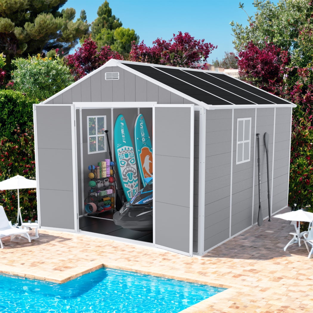 8x8 FT Resin Weather Resistant Outdoor Storage Sheds with Lockable door ...