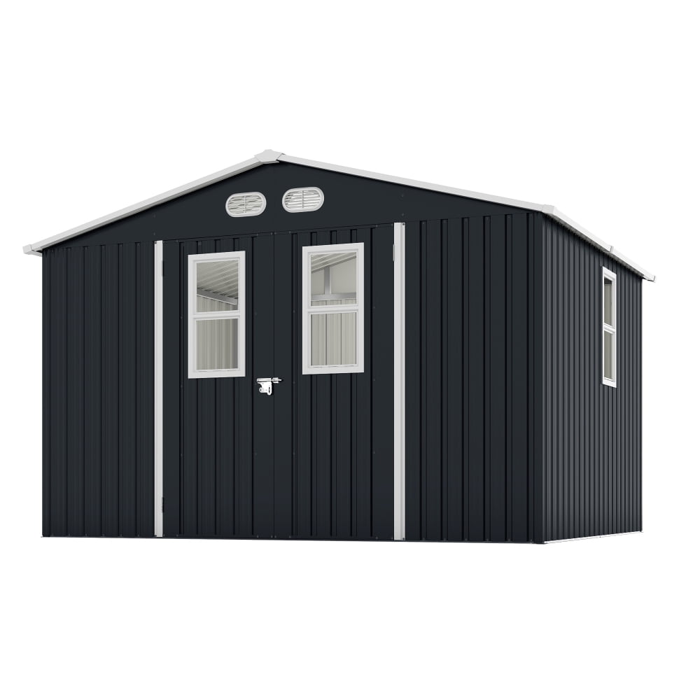 8x8 FT Storage Shed with Protective Film, 4 Windows & Lockable Doors in ...