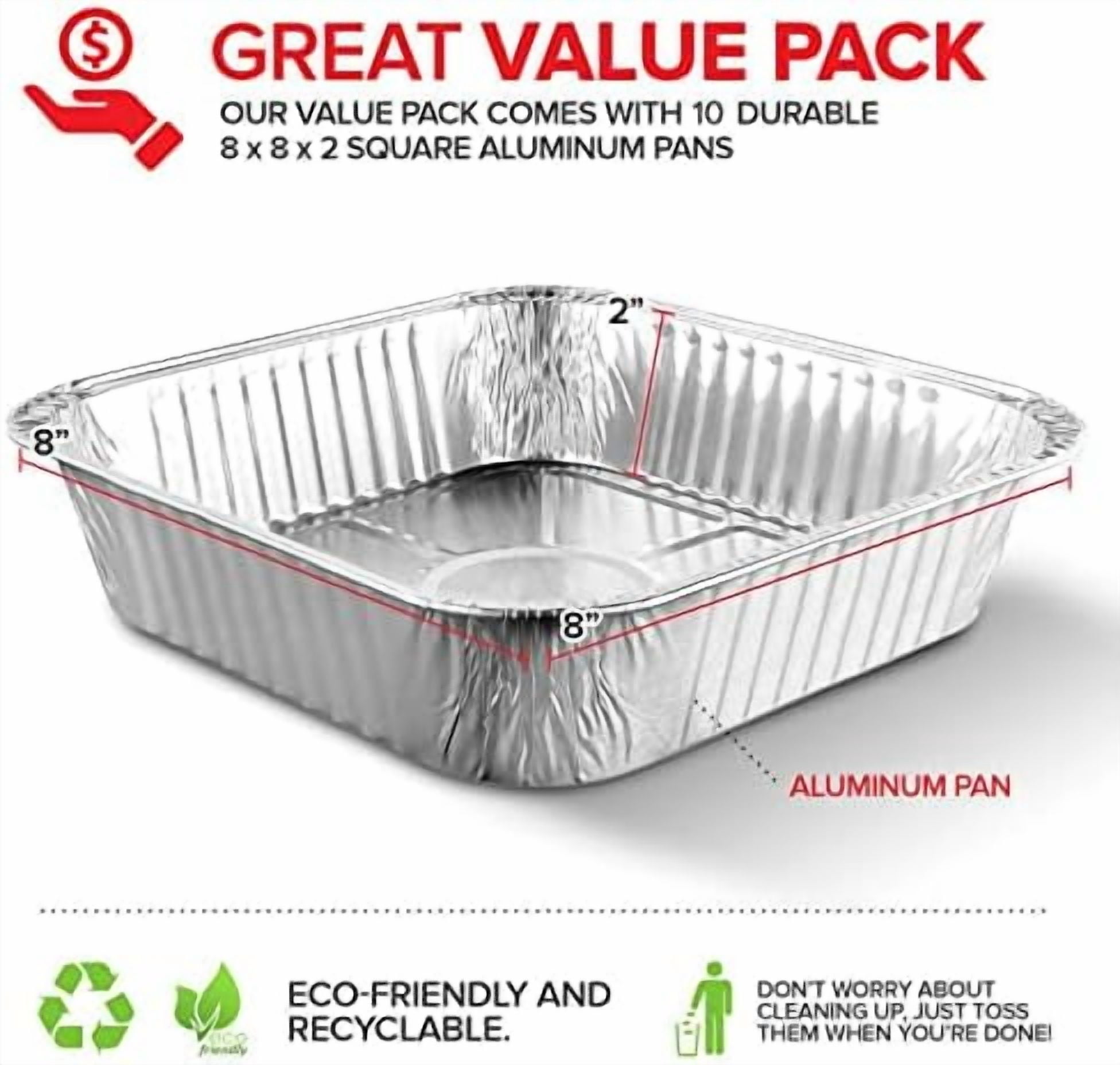 8x8 Foil Pans (10 Pack) 8 Inch Square Aluminum Pans - Foil Pans ...