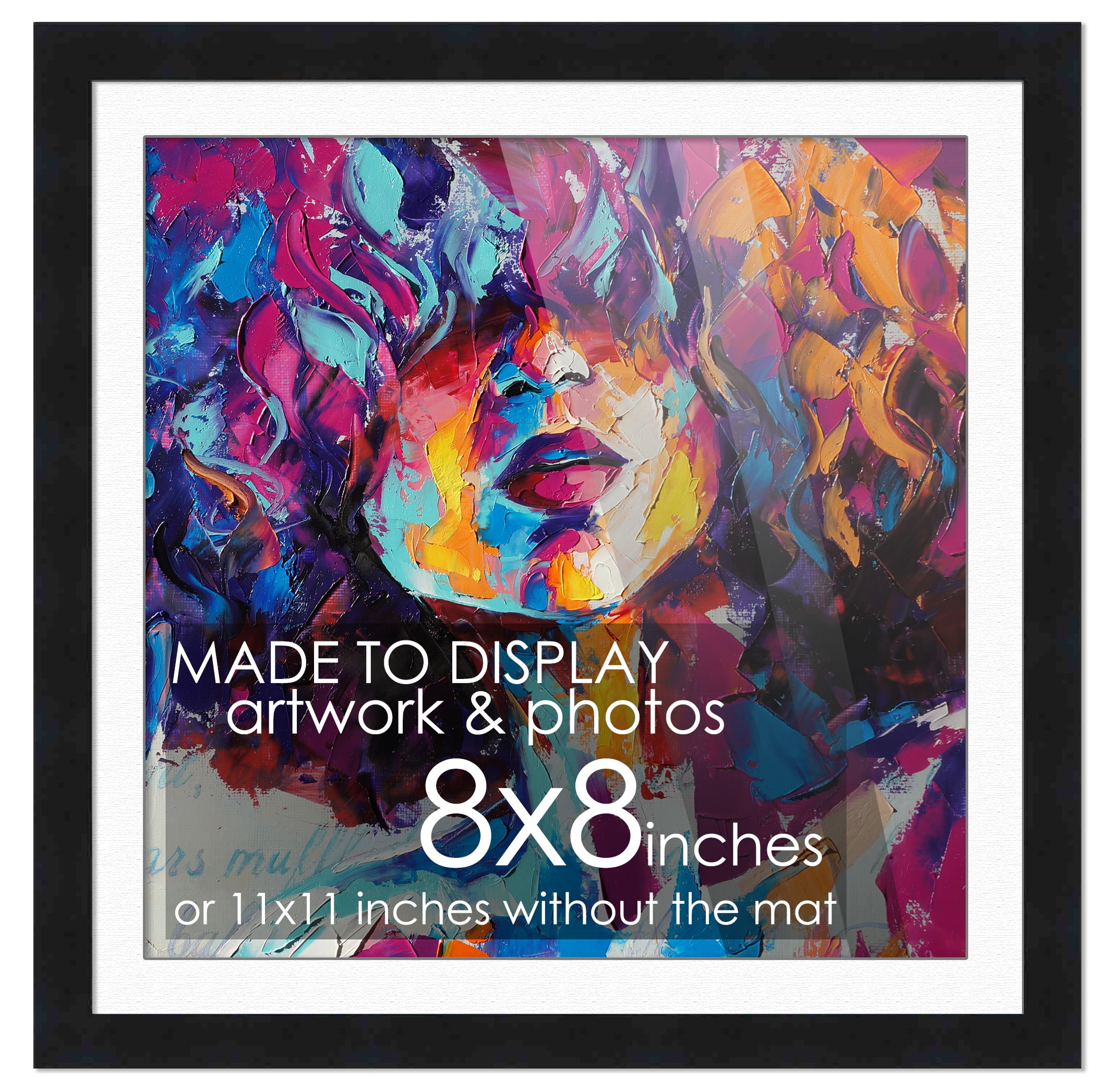 8x8 Frame Black Matted for 8x8 Picture or 11x11 Art Poster Without ...