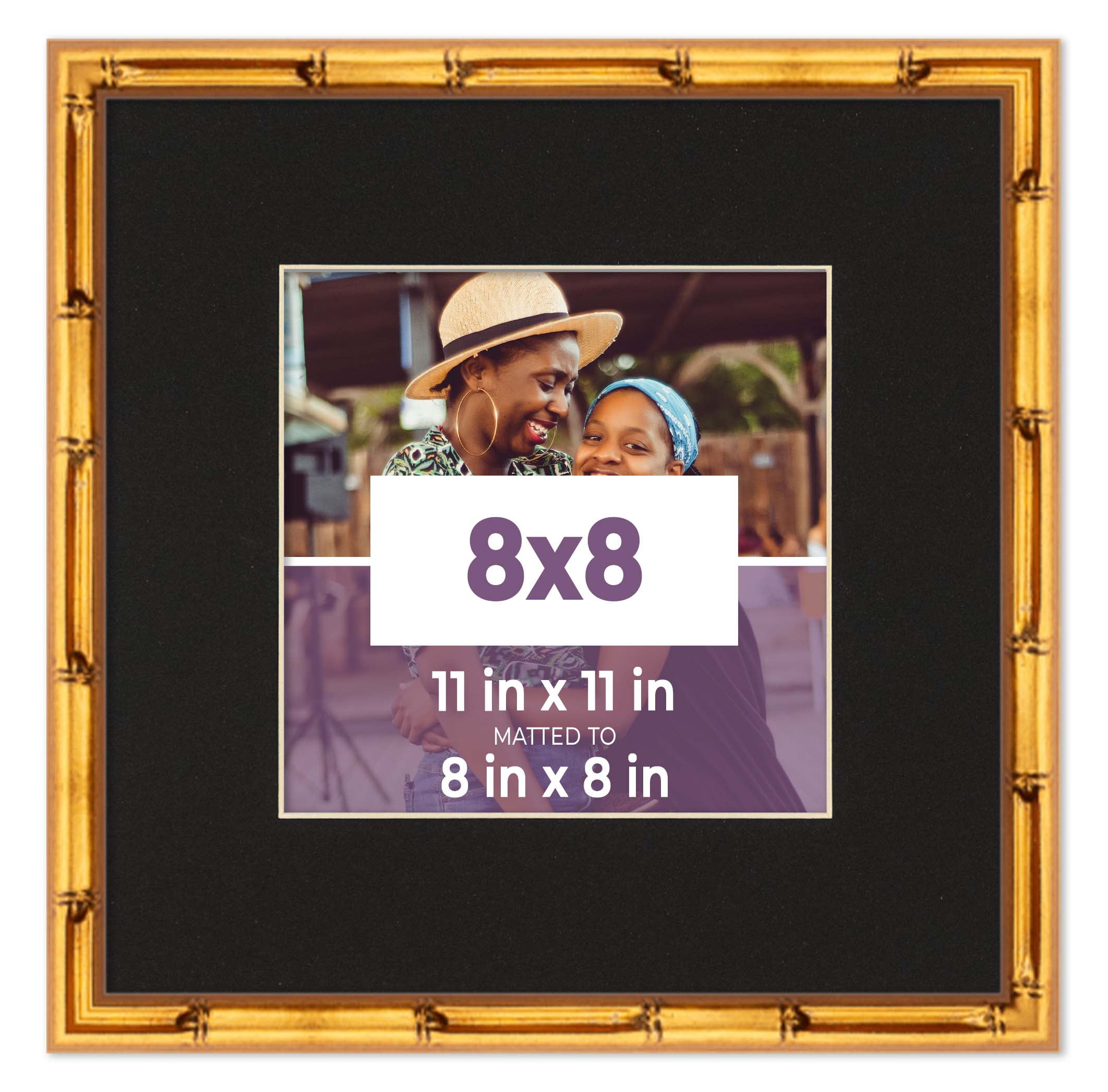 8x8 Frame Gold Bamboo With Black Picture Mat For 8x8 Photo - Gold Bamboo 11x11 Frame To Display ...