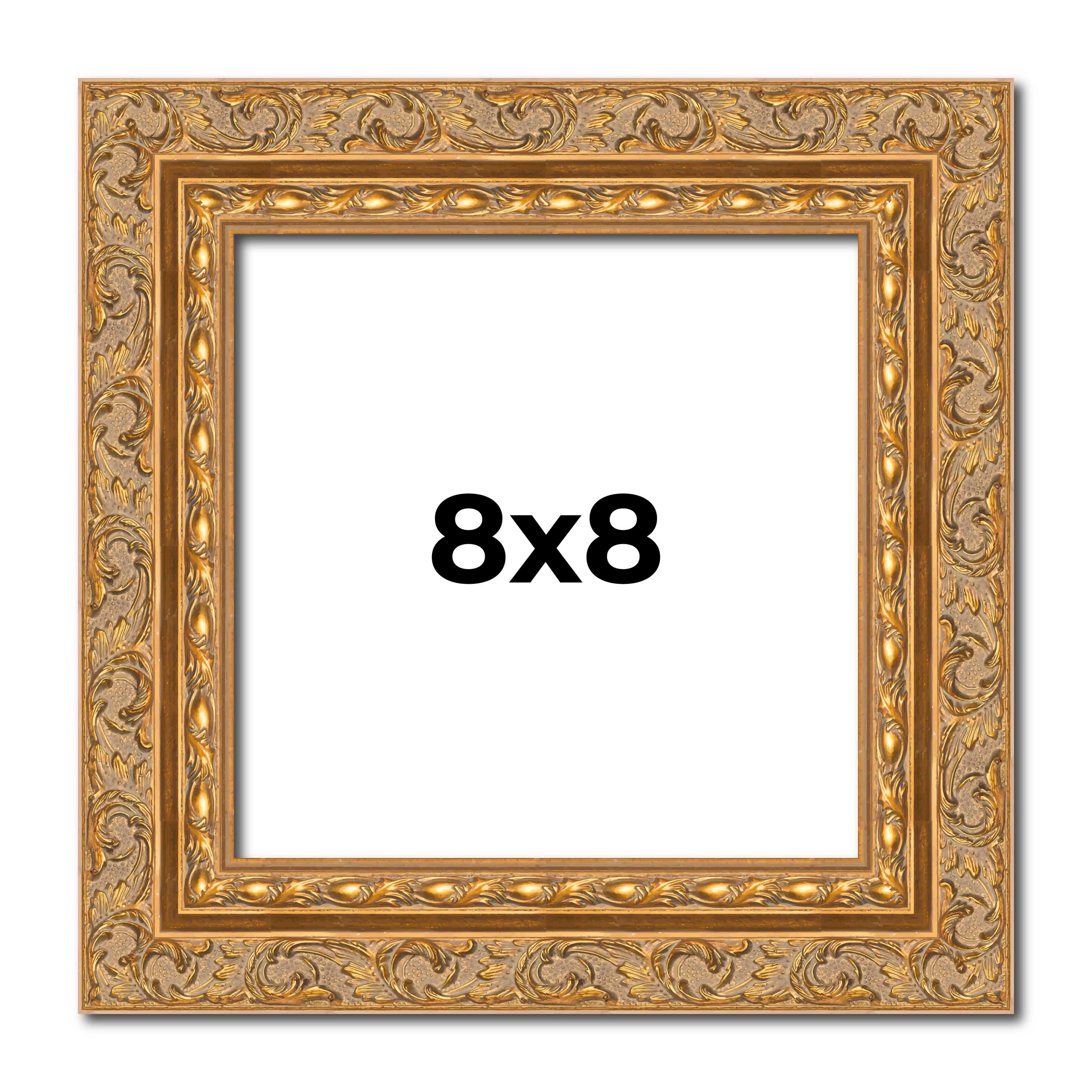 8x8 Frame Gold Ornate Solid Wood Picture Frame | 2 Inch Moulding Width ...