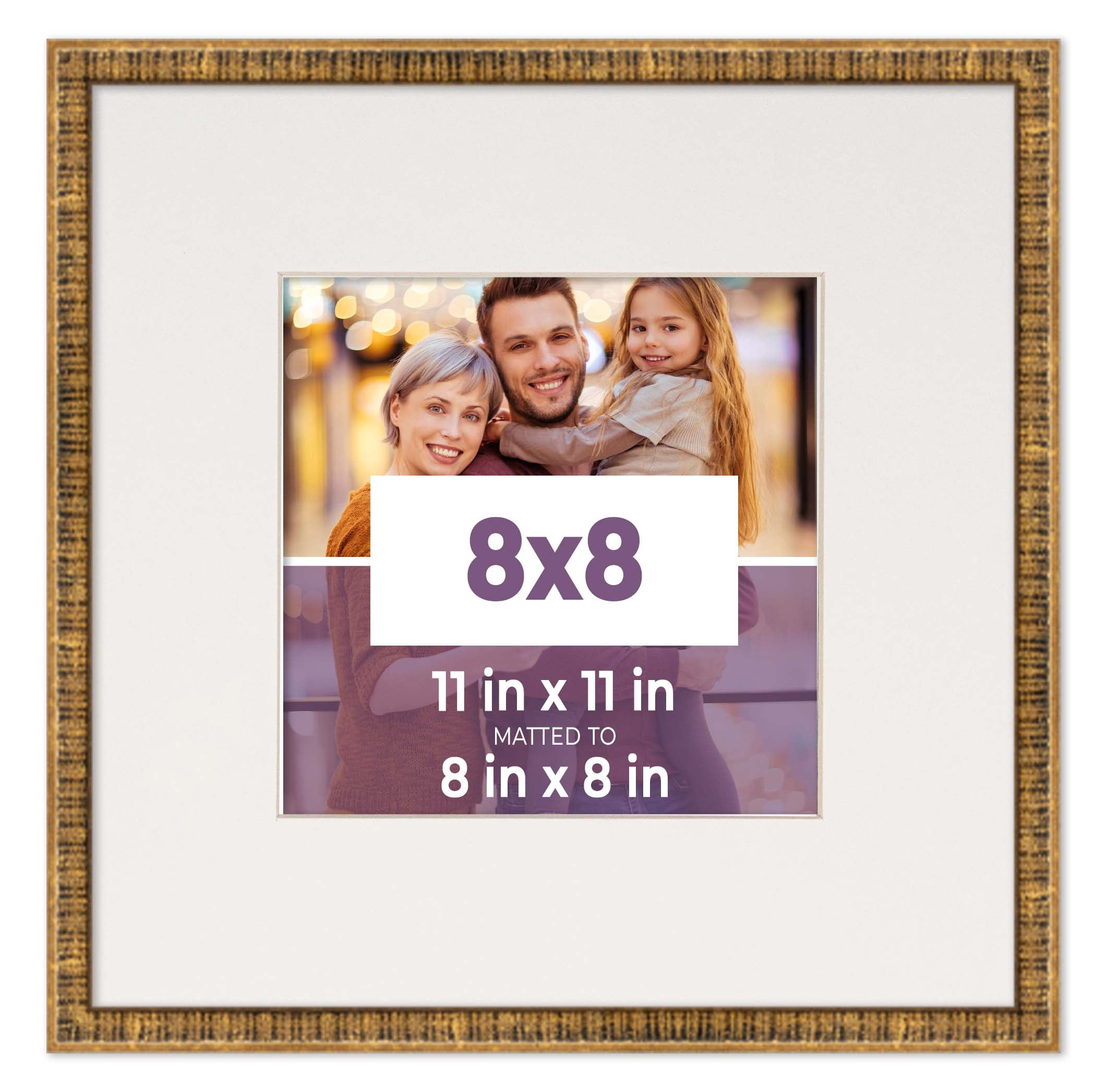 8x8 Frame Gold With White Picture Mat For 8x8 Photo - Gold 11x11 Frame To Display Print or ...