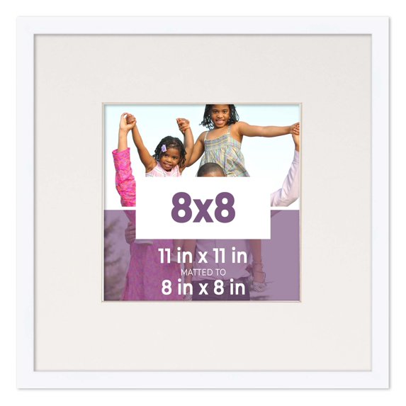 8x8 Frame White With White Picture Mat For 8x8 Photo - White 11x11 ...