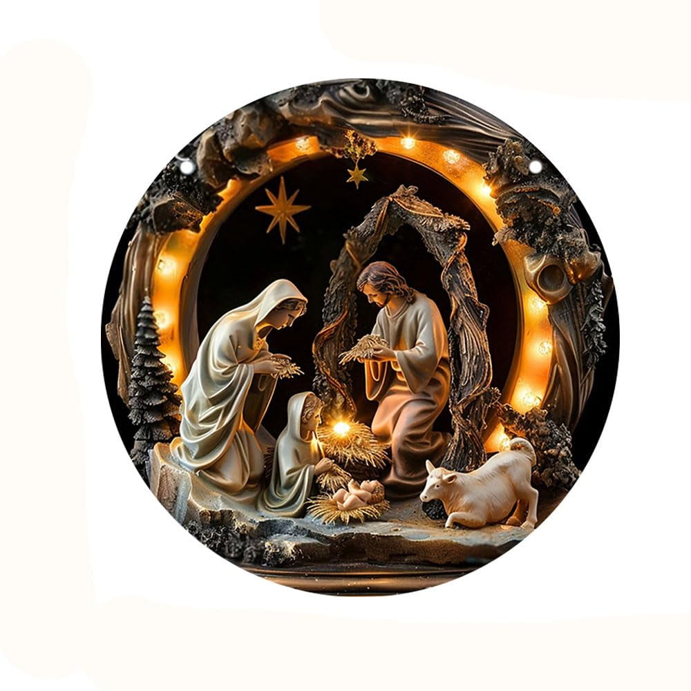 8x8 Inch 2D Flat Nativity Scene Round Acrylic Ornament with Hanging ...