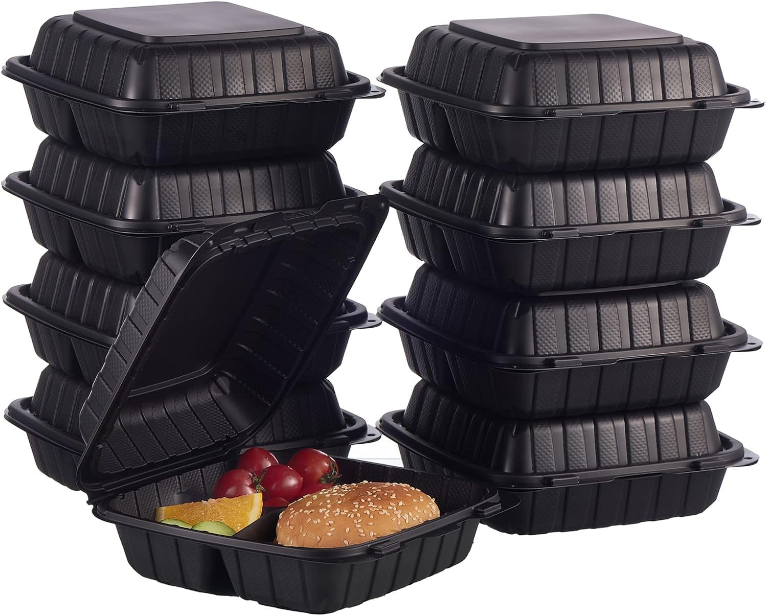 [8x8-Inch, 50 Pieces, 3-Compartment Disposable To Go Box Containers ...