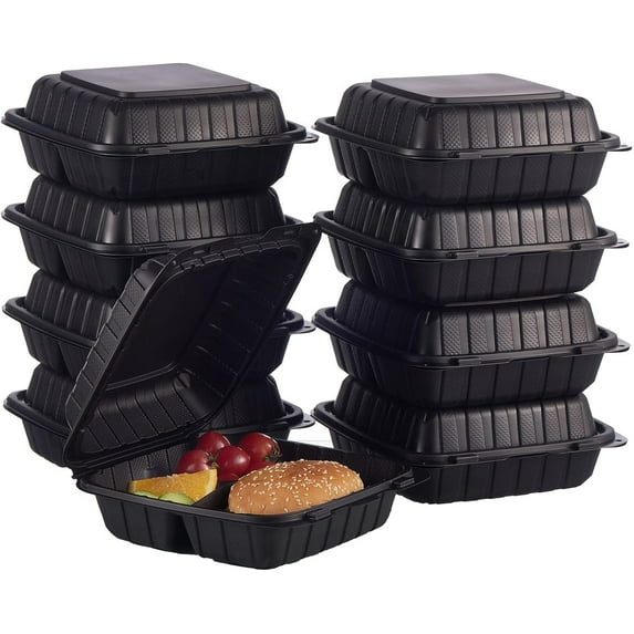 [8x8-Inch, 50 Pieces, 3-Compartment Disposable To Go Box Containers ...