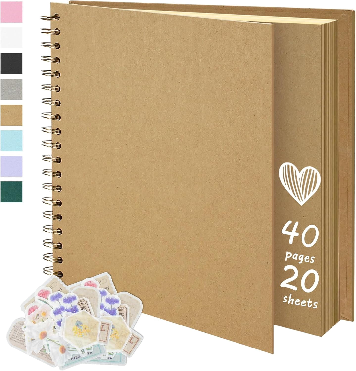 8x8 Inch DIY Scrapbook Photo Album, Spiral Bound Kraft Paper Memory ...