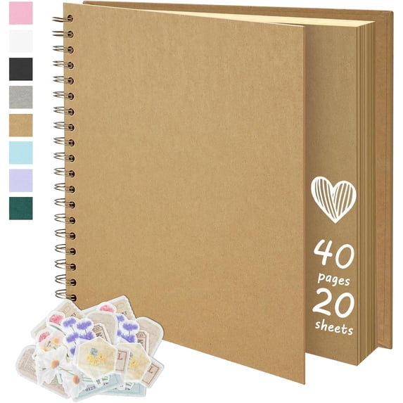 8x8 Inch DIY Scrapbook Photo Album, Spiral Bound Kraft Paper Memory ...
