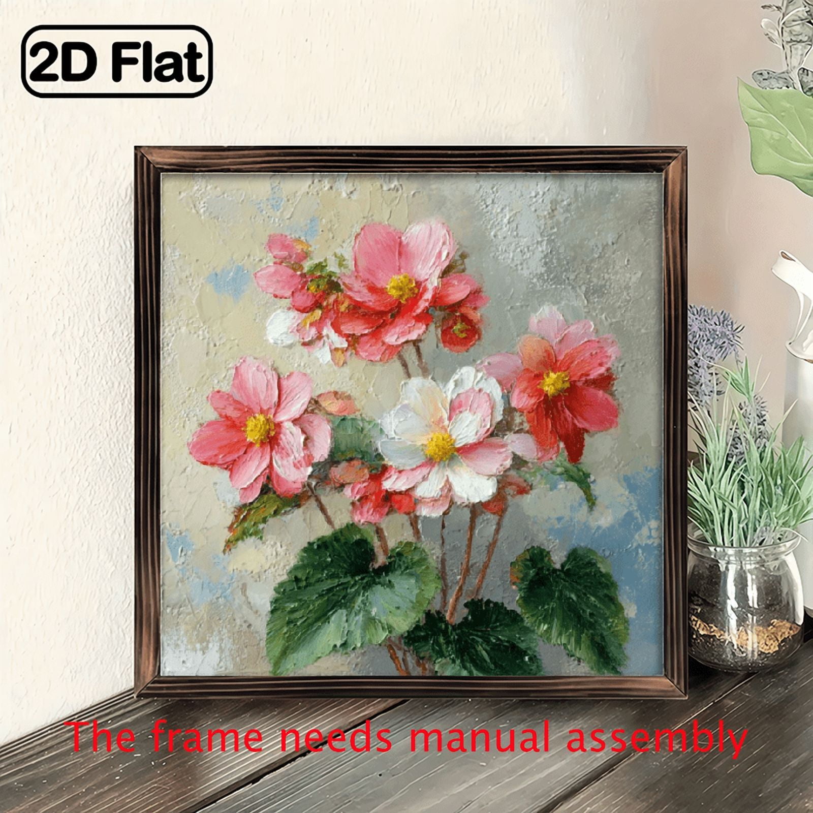 8x8 Inch Farmhouse Floral Framed Wo Wall Art with White Wood Frame ...