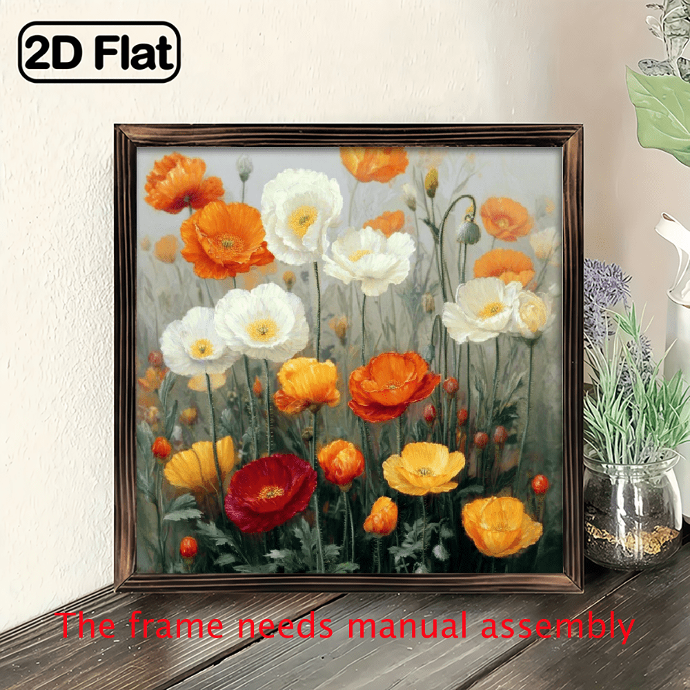 8x8 Inch Floral Wall Decor - Farmhouse Chic Wooden Framed Poster with ...
