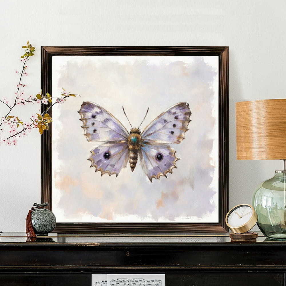 8x8 Inch Framed Wood Wall Art, Ethereal Lavender Butterfly Illustration ...