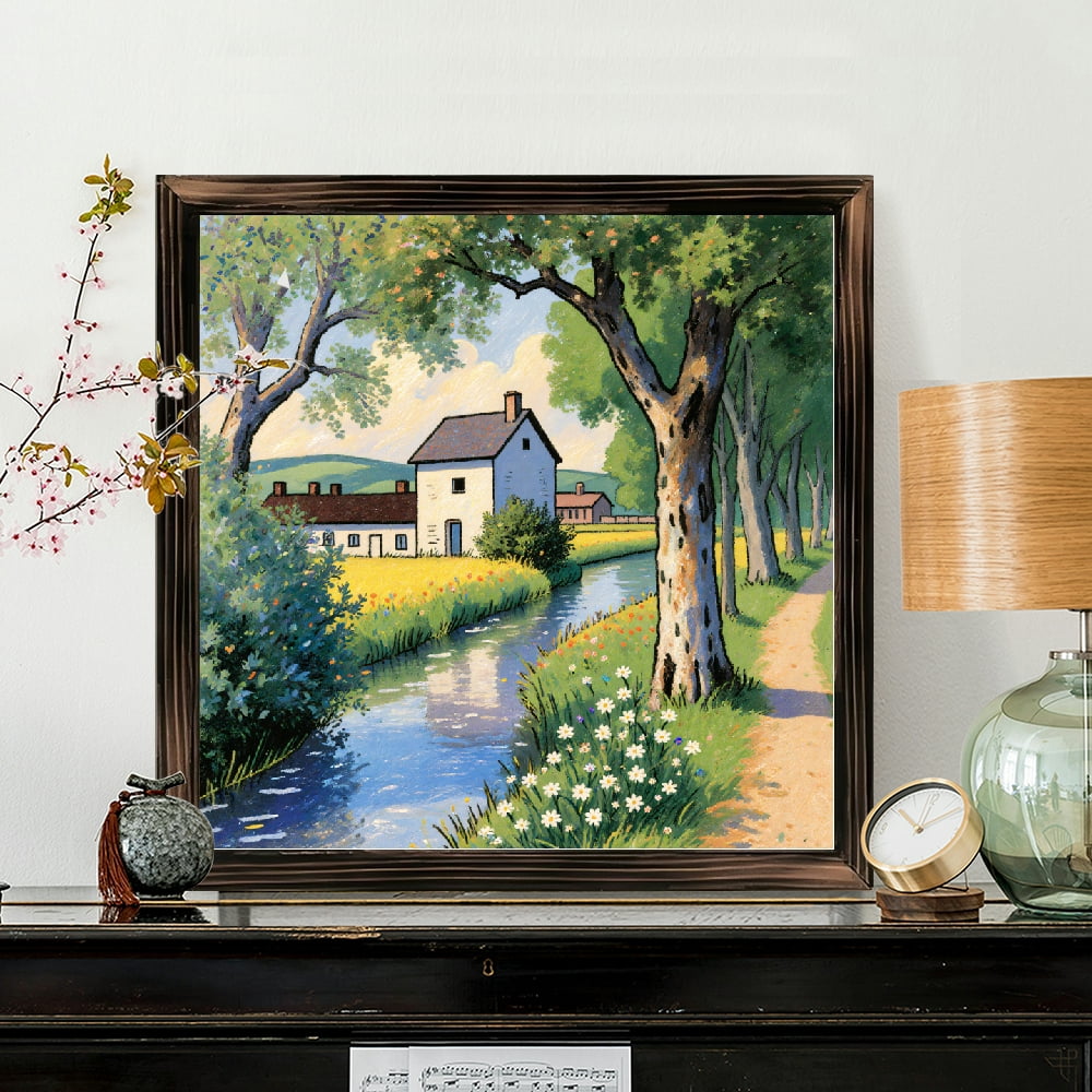 8x8 Inch Framed Wood Wall Art, Impressionist Rural Landscape Painting ...