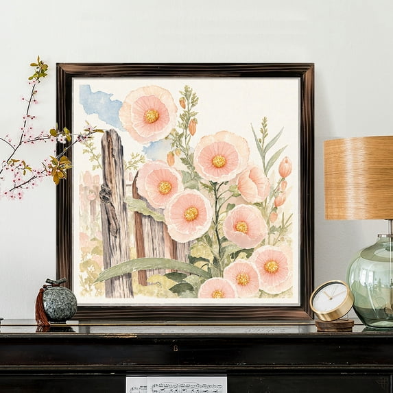 8x8 Inch Framed Wood Wall Art, Pink Poppy Flower Watercolor Painting ...