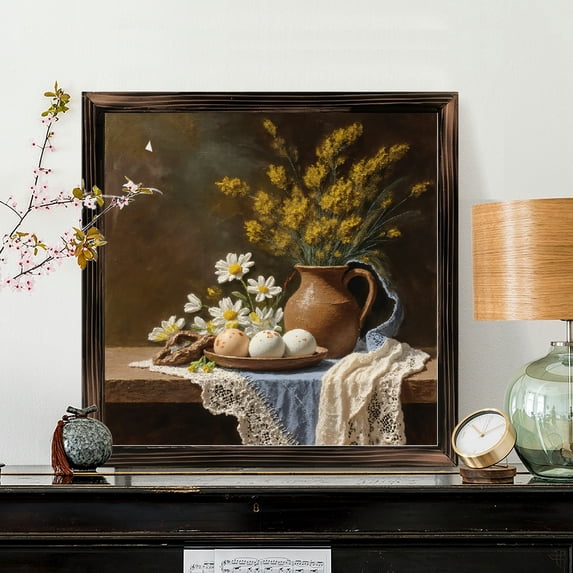 8x8 Inch Framed Wood Wall Art, Rustic Still Life Painting with ...