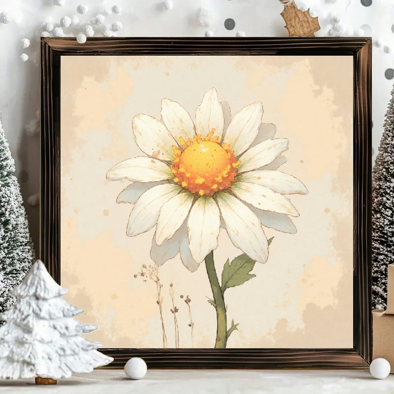 8x8 Inch Framed Wood Wall Art, Square Botanical Daisy Floral Painting ...