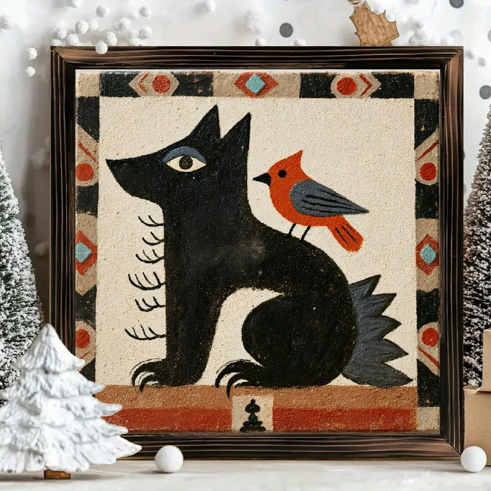 8x8 Inch Framed Wood Wall Art, Square Folk Art Painting Featuring ...