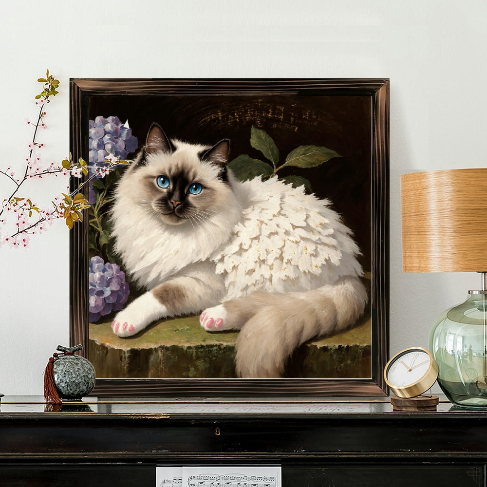 8x8 Inch Framed Wood Wall Art, Square Painting Featuring a Fluffy Blue ...