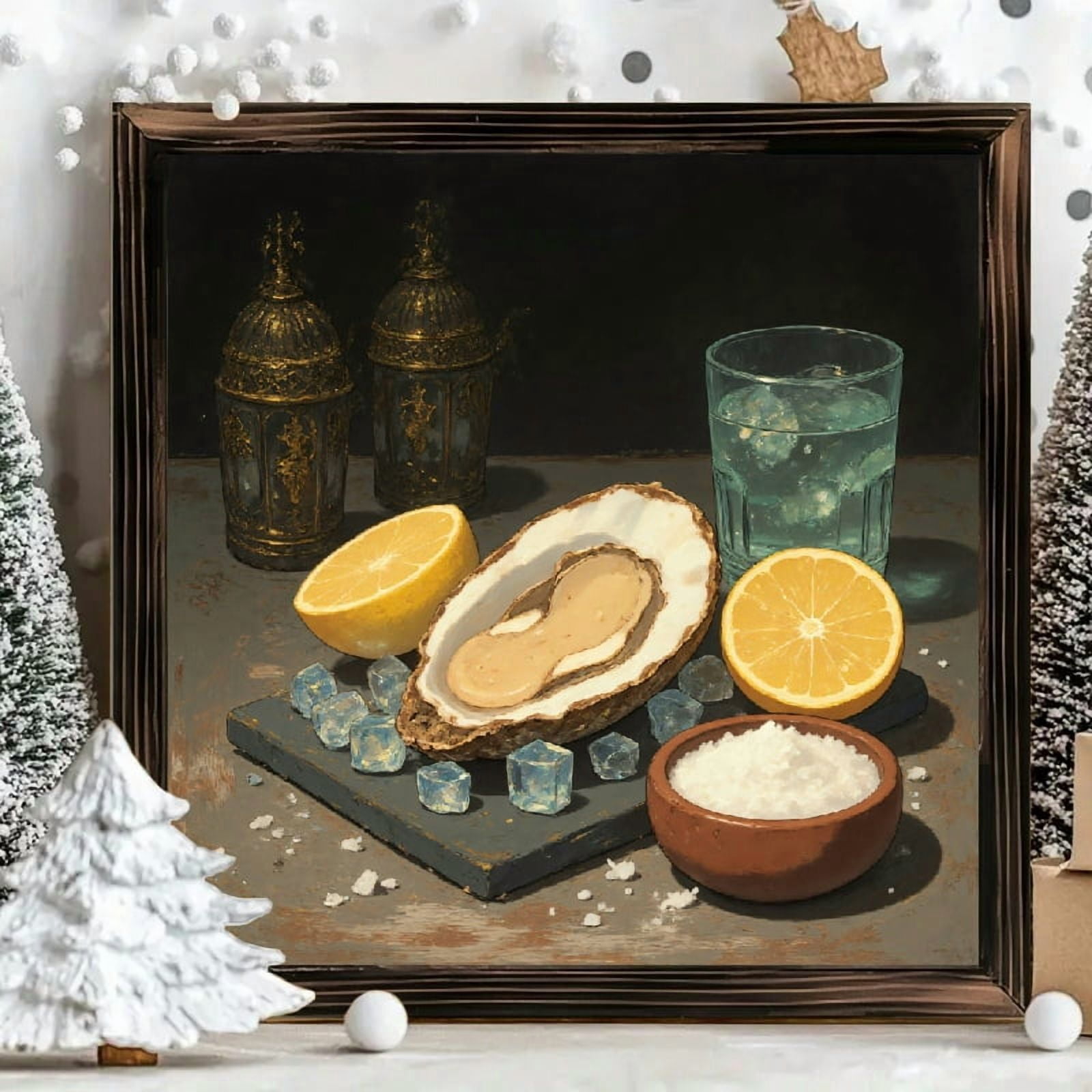 8x8 Inch Framed Wood Wall Art, Square Still Life Oyster and Lemon Print ...