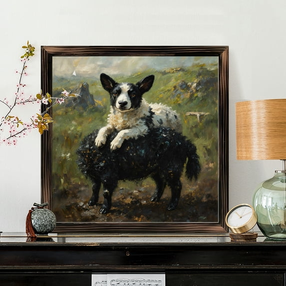 8x8 Inch Framed Wood Wall Art, Whimsical Border Collie and Black Sheep ...