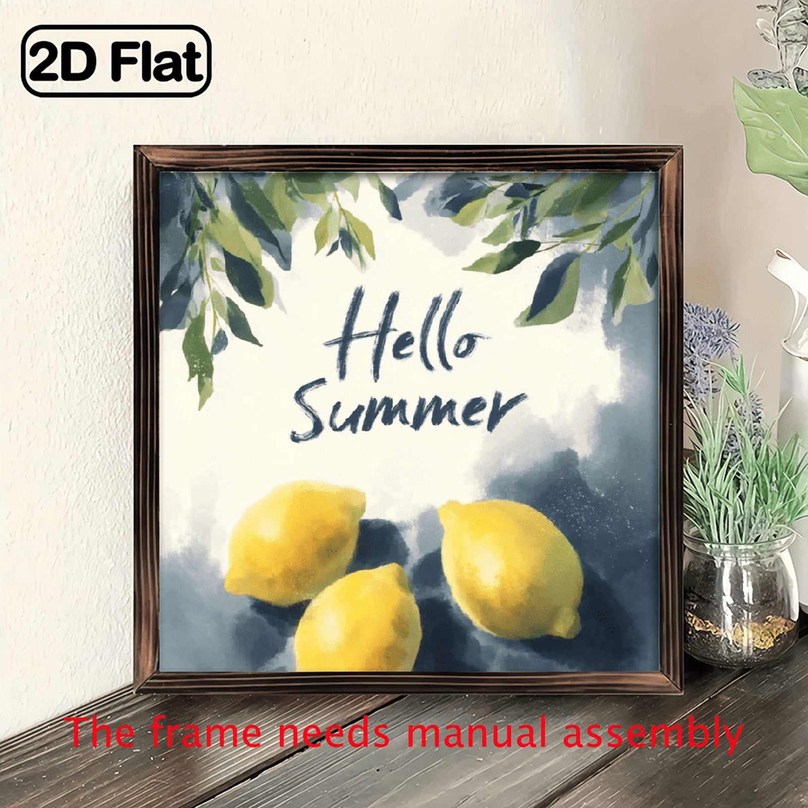 8x8 Inch Hello Summer Wooden Sign with Lemons and Leaves - Vibrant Blue ...