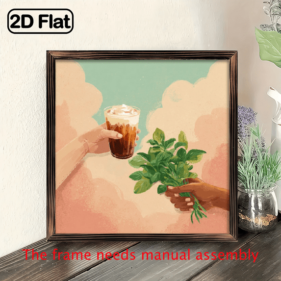 8x8 Inch Retro Wooden Framed Wall Art - Minimalist Iced Coffee Mint ...