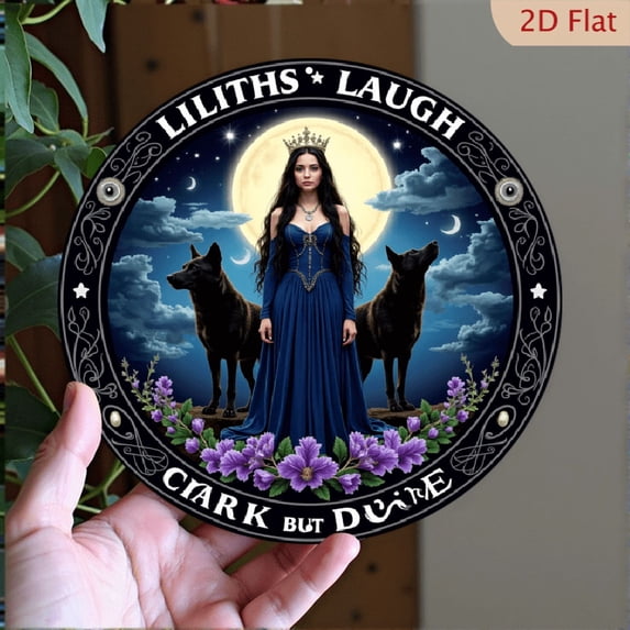 8x8 Inch Round Aluminum Sign, Lilith'S Laugh, Gothic Dark Goddess with ...