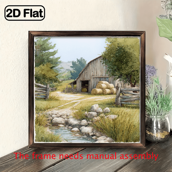 8x8 Inch Rustic Farmhouse Barn Haystack Scene Framed Art Print ...