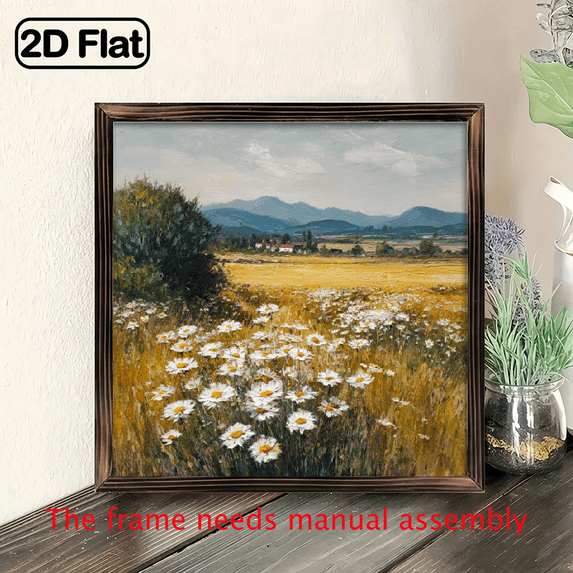 8x8 Inch Rustic Summer Landscape Wall Art with Wooden Frame - Tranquil ...