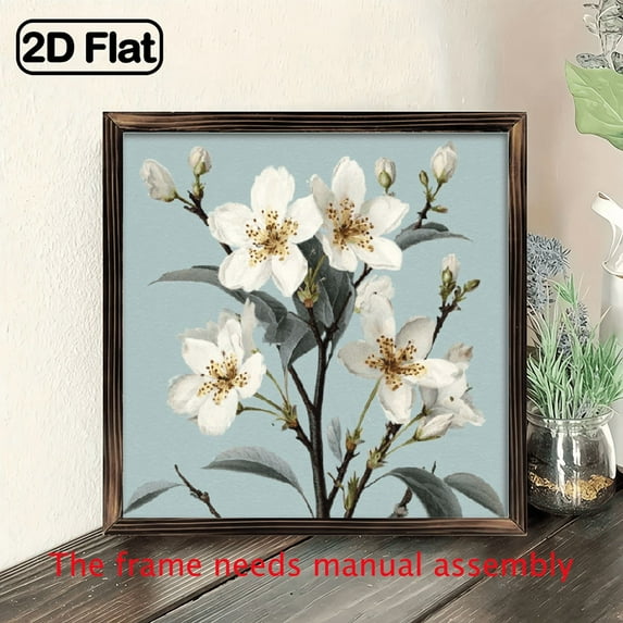 8x8 Inch Rustic Vintage White Floral Wall Art with Golden Reclaimed ...