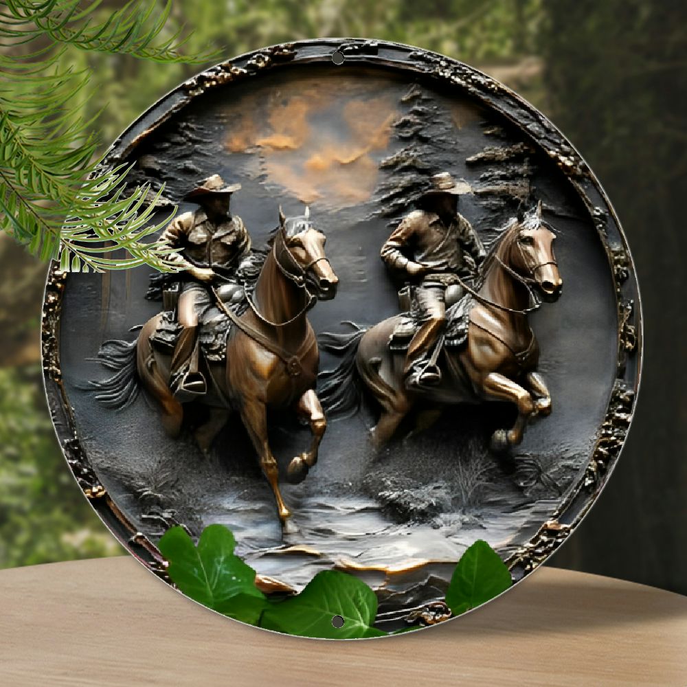 8x8 Inch Rustic Western Decor with Detailed Cowboy & Horseback Scene ...