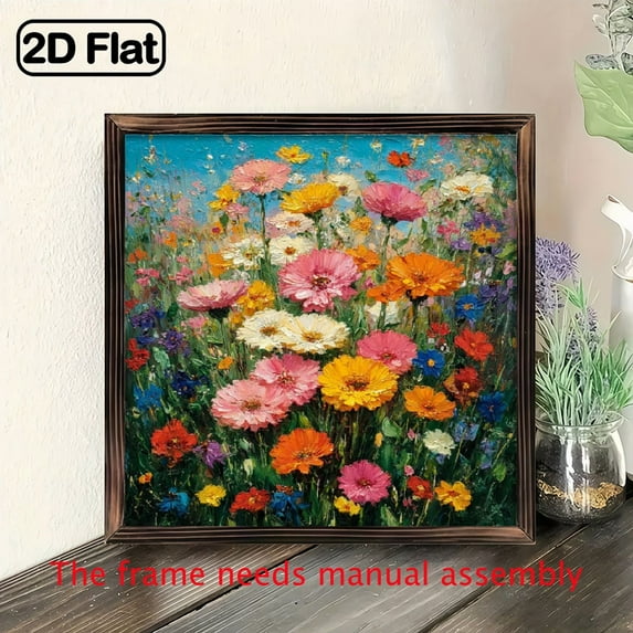 8x8 Inch Rustic Wood Framed Wall Art - Vibrant Floral Bouquet Painting ...