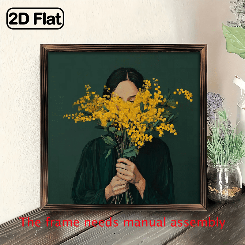 8x8 Inch Solid Wood Framed Floral Wall Art with Green Leaves Yellow ...