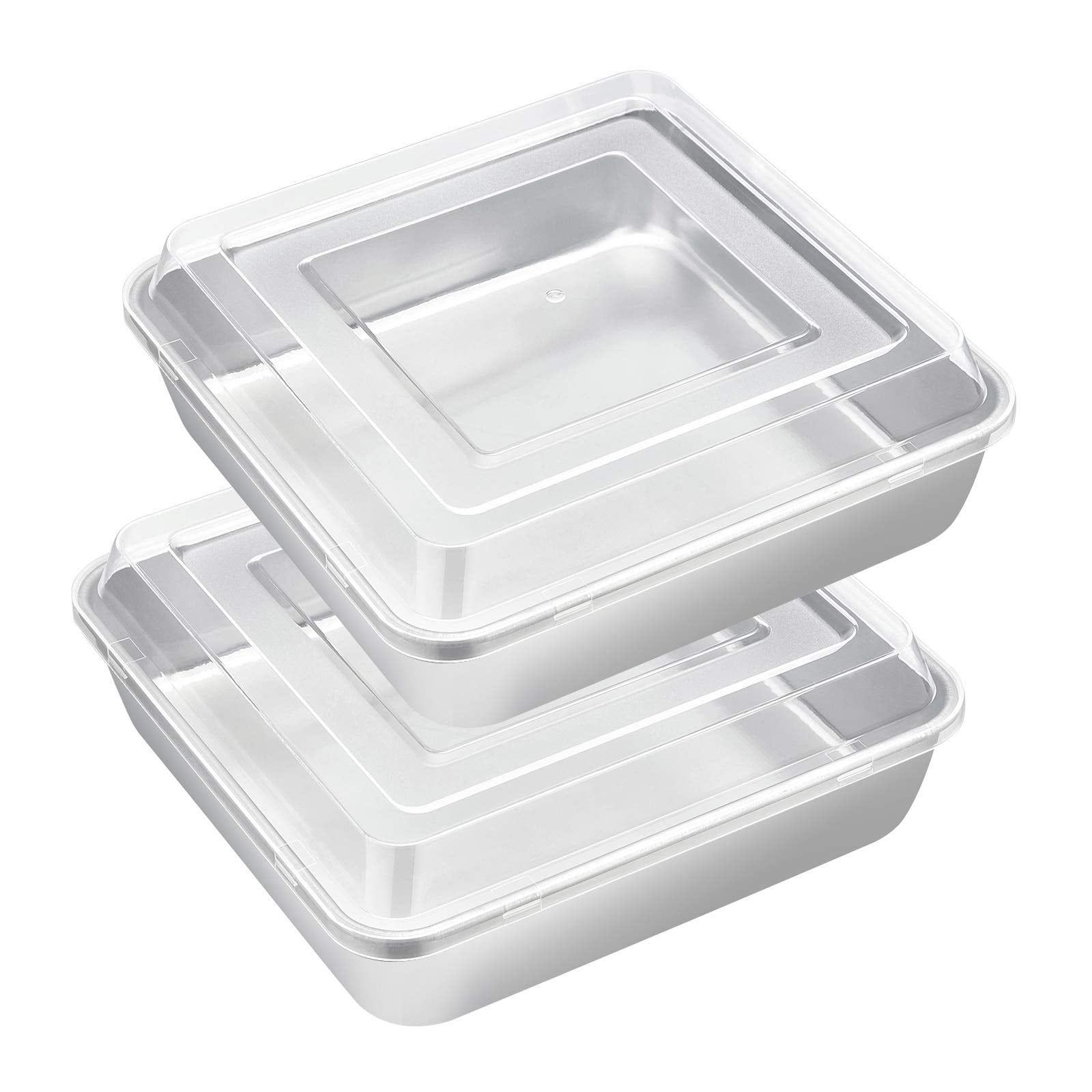 8-Inch Square Cake Pan with Cover, 2-Pack Stainless Steel Bakeware for ...