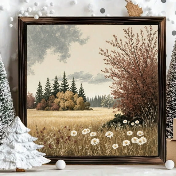 8x8 Inch Square Framed Wood Wall Art, Autumn Landscape Painting with ...