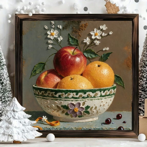 8x8 Inch Square Framed Wood Wall Art Still Life Painting Ceramic Bowl ...