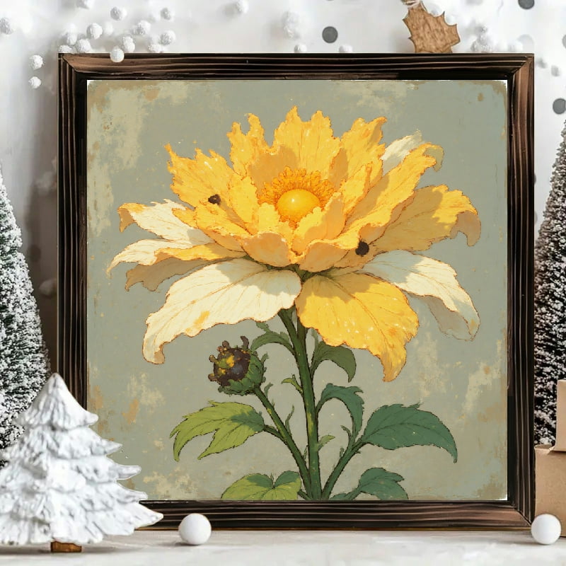 8x8 Inch Square Framed Wood Wall Art, Vintage Botanical Flower ...