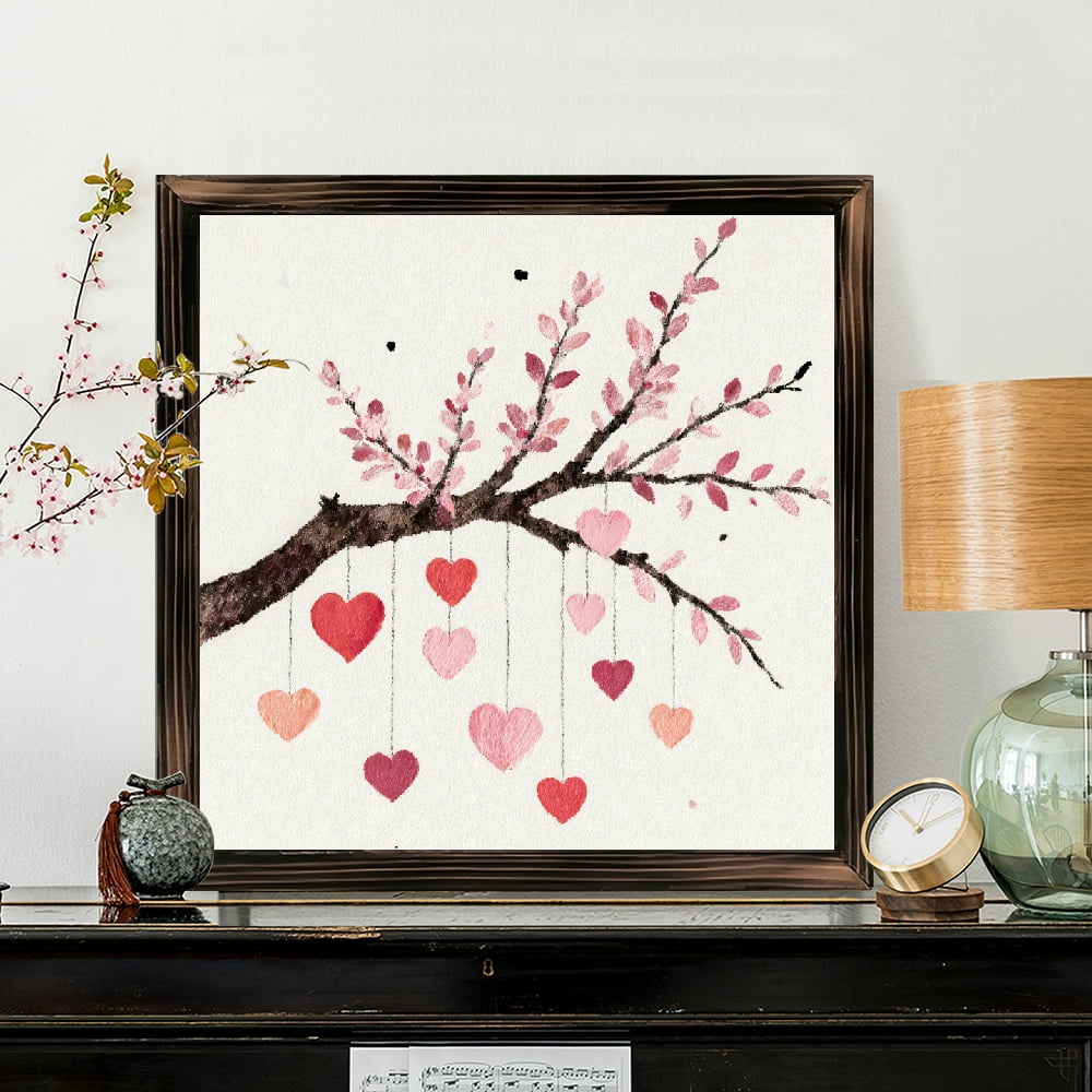 8x8 Inch Square Framed Wood Wall Art, Watercolor Pink Blossom Tree with ...