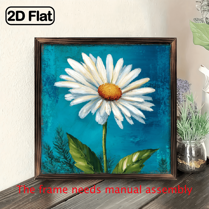 8x8 Inch Vintage-Inspired Daisy Flower Wooden Wall Art Sign Rustic Home ...