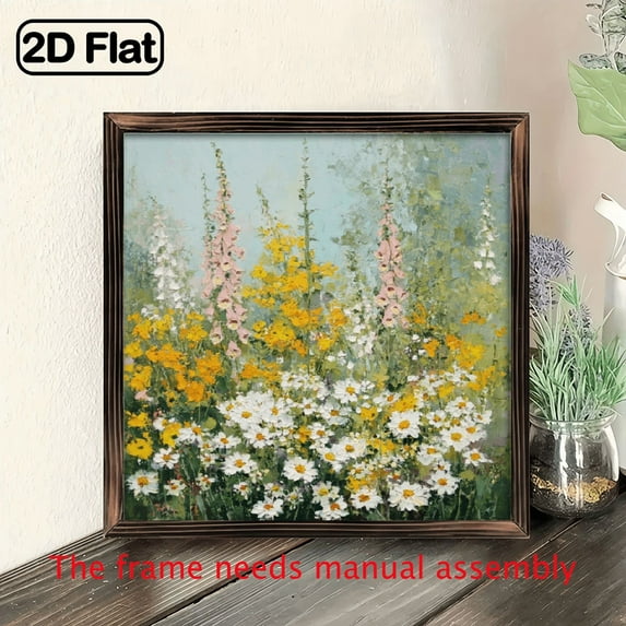 8x8 Inch Wooden Framed Floral Wall Art - Vibrant Wildflowers in Pastel ...