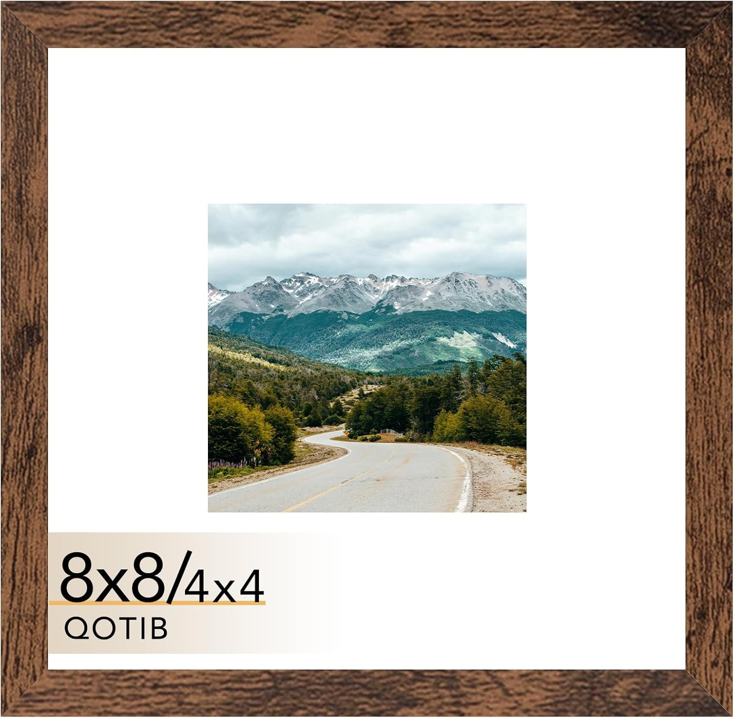 8x8 Picture Frame with 4x4 Mat Deep Brown, Display 4x4 with Mat or 8x8 ...