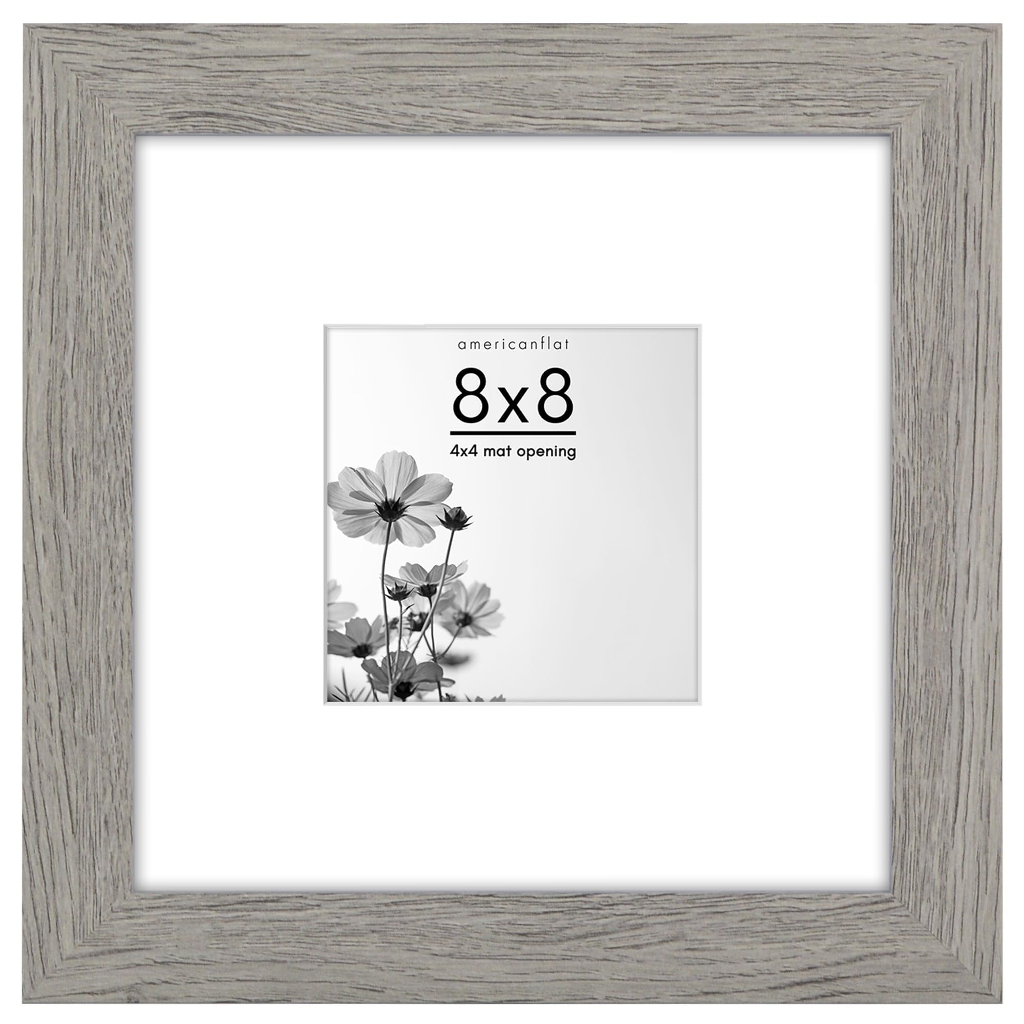 8x8 Picture Frame in Grey Wood - Use as 4x4 Picture Frame with Mat or ...