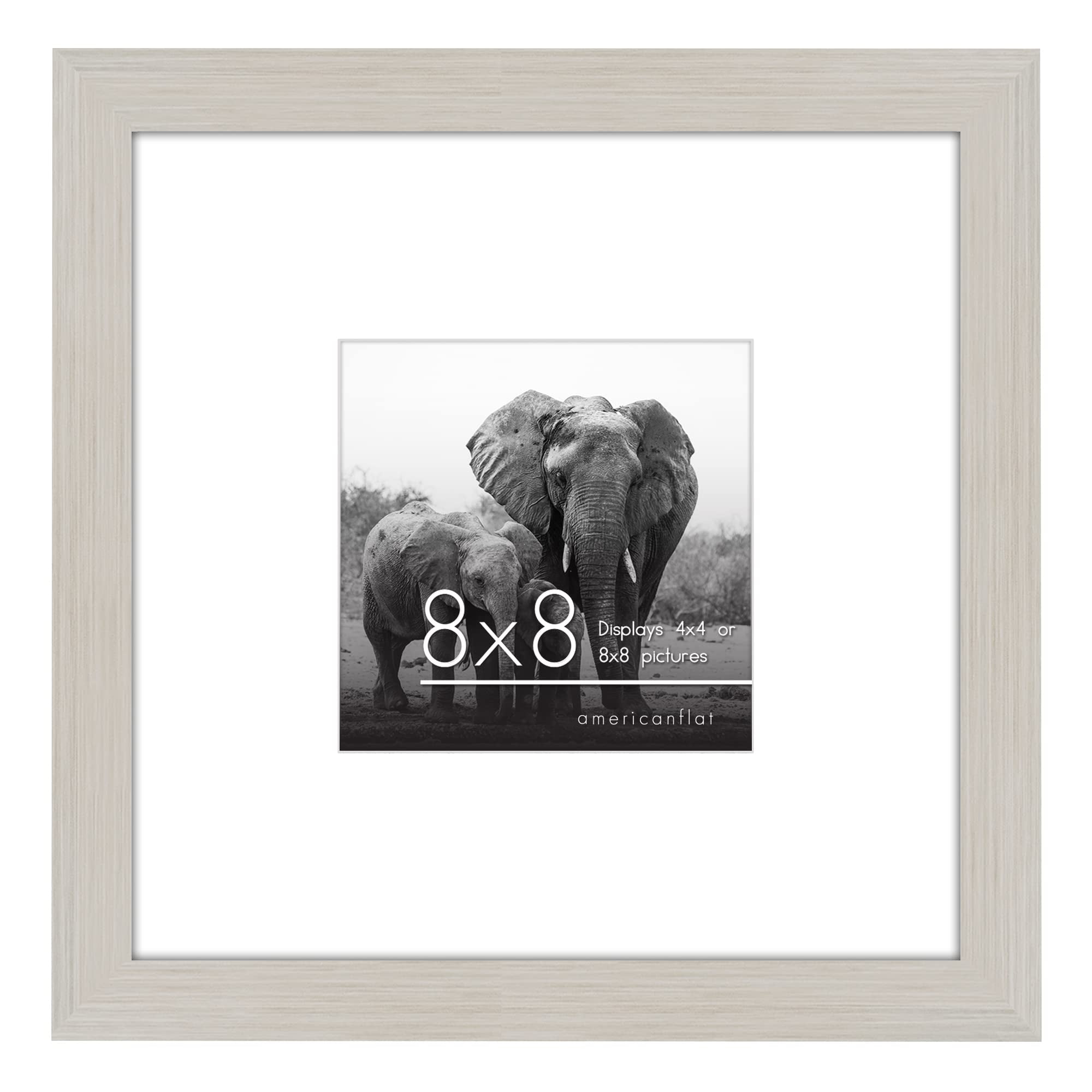 8x8 Picture Frame in Light Wood - Displays 4x4 with Mat and 8x8 Without ...