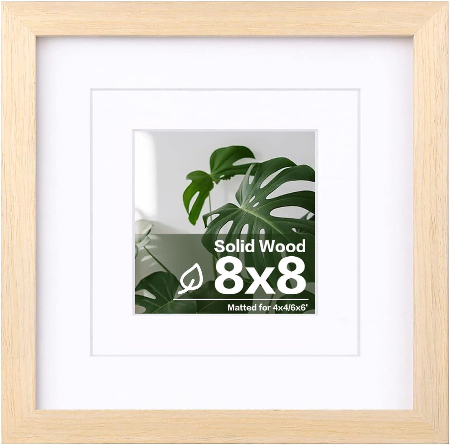 8x8 Picture Frame, Made of Solid Wood with Plexiglass, for Tabletop and ...