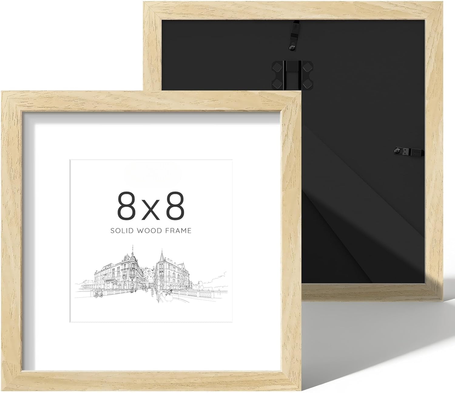8x8 Picture Frame Natural Wood Set of 2, Solid Wood and Black Backboard ...