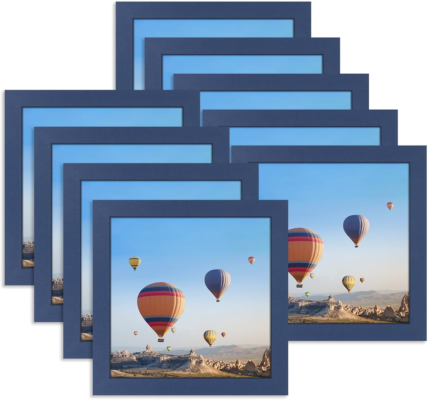8x8 Picture Frame Set of 9, Photo Gallery Wall Frame Set, Display Pictures 4x4 with Mat or 8 x 8 ...