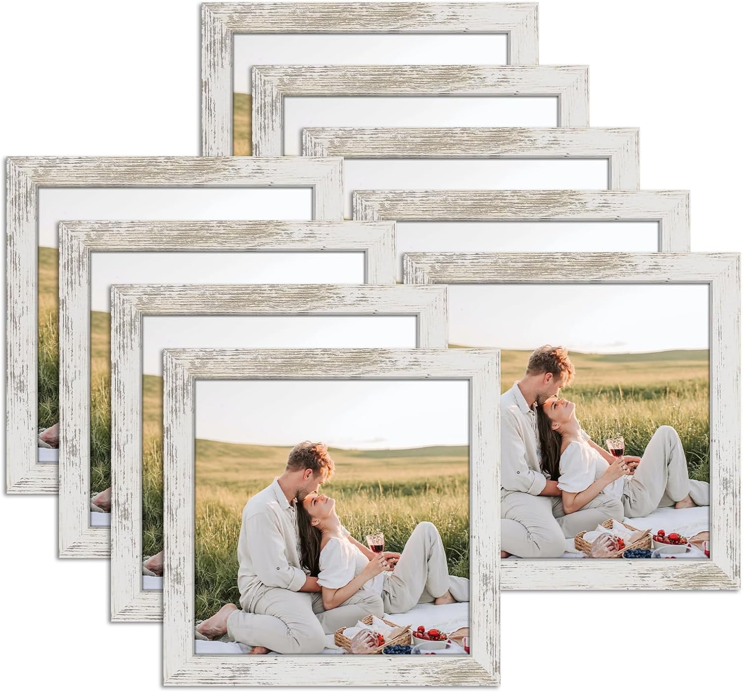 8x8 Picture Frame Set of 9, Photo Gallery Wall Frame Set, Display Pictures 4x4 with Mat or 8 x 8 ...