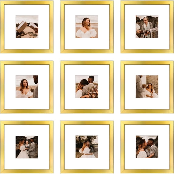 8x8 Picture Frame Set of 9, Display Pictures 4x4 with Mat or 8x8 ...