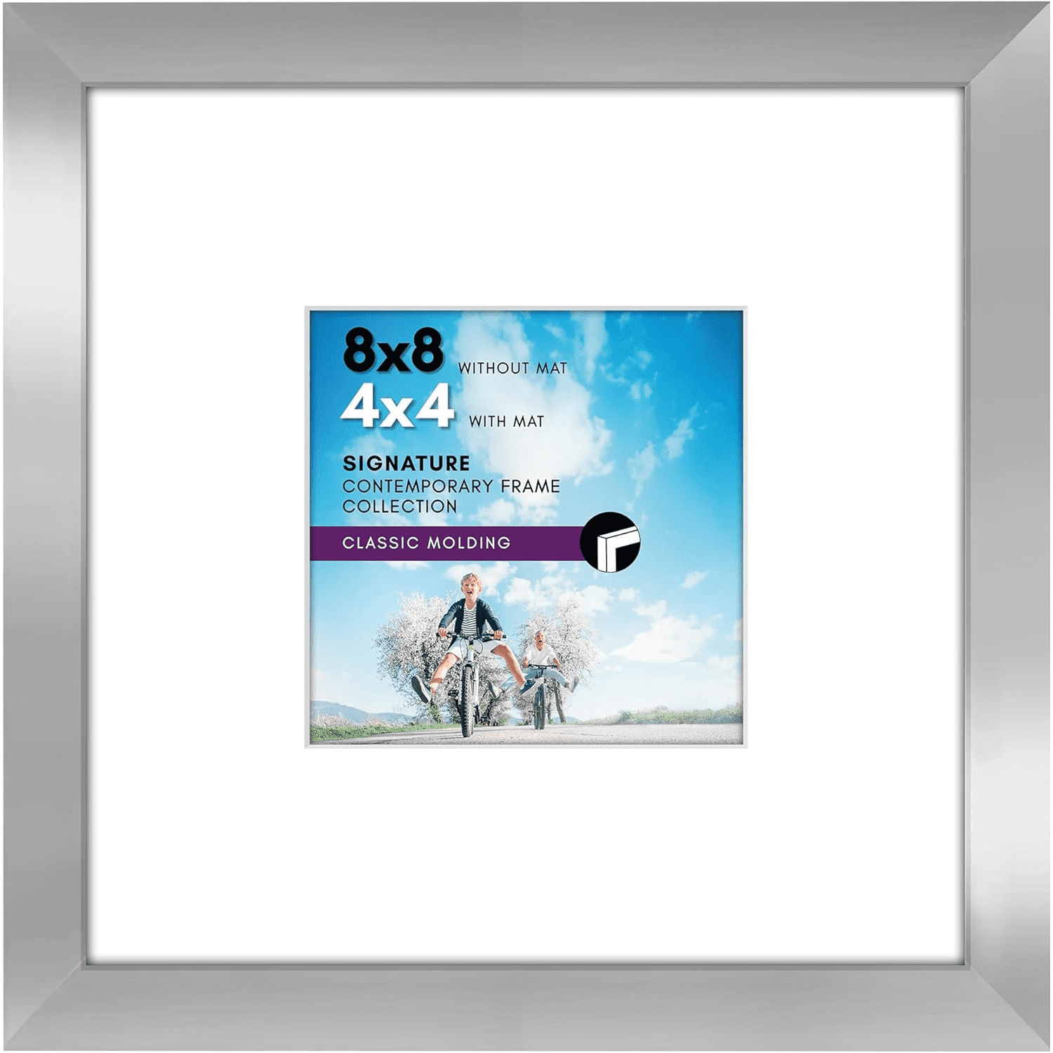 8x8 Picture Frame with Shatter-Resistant Glass - Use as 4x4 Frame with ...