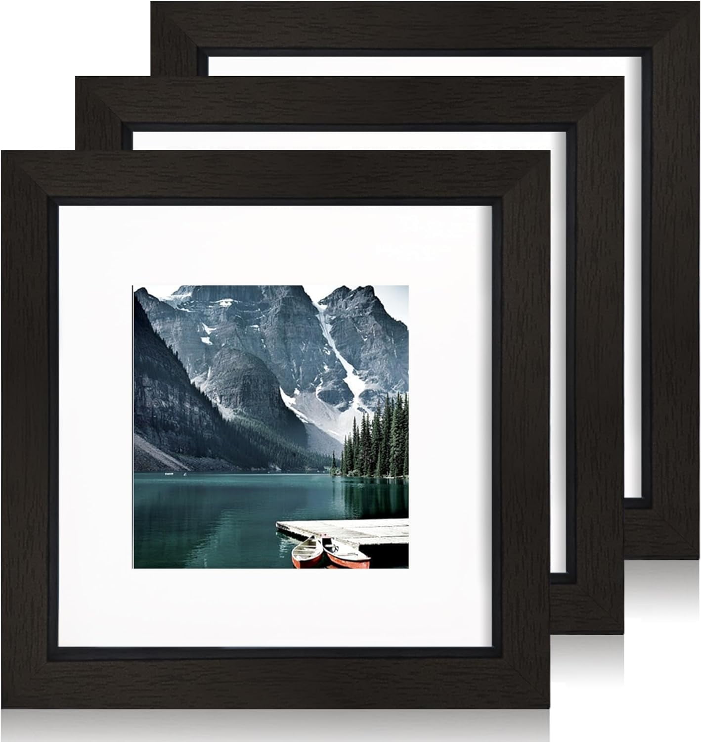 8x8 Picture Frames with Real Glass, White Wooden Square Photo frame Set ...
